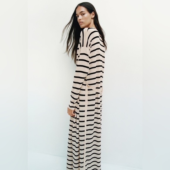 Zara | Sweaters | Zara Striped Knit Belted Long Duster Maxi Cardigan ...